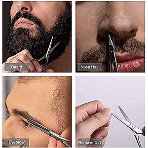 Suvorna small scissors for beard, mustache, facial, nose, eyebrow, and ear hair - Hair scissors for cutting, trimming & grooming - Made with 4.5" stainless steel for barbers, professional, & home user