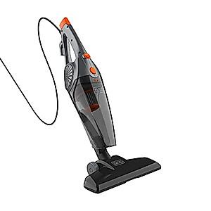 Black and Decker 3 in 1 Convertible Corded Upright Stick Handheld Vacuum Cleaner w/Crevice Tool & Small Brush Attachment Accessories, Gray and Orange