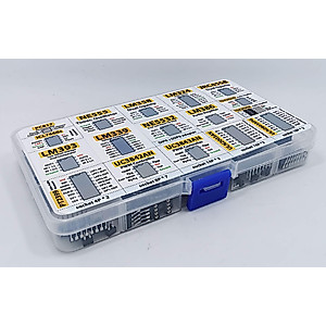 XL IC Chip Assortment 150 pcs, opamp, oscillator, pwm, PC817, NE555, LM358, LM324, JRC4558, LM393, LM339, NE5532, LM386, TDA2030, TDA2822, PT2399, UC3842, UC3843, ULN2003, ULN2803, 7660, Sockets