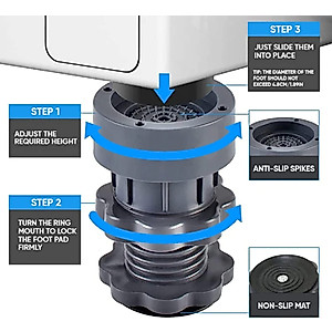 4 Pcs Adjustable Height Washing Machine Support,Shock and Noise Cancelling Washing Machine Support Pads for All Washing Machine Protects Laundry Room Floor
