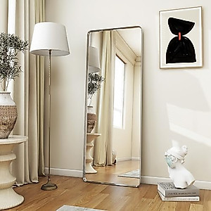 VooBang Full Length Mirror Deep Framed 21x64 Inch Floor Stand, Leaning or Dressing Modern Sleek and Chic Design Ideal for Bedroom, Closet, or Entryway Silver