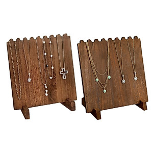 Ikee Design Set of 2 Wood Necklace Jewelry Display Stand for 8 Necklaces, Necklace Display Holder Organizer, Brown Color