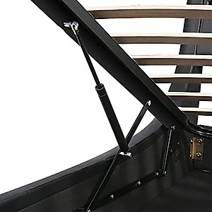 KELRIA Queen Size Lift Storage Bed with LED Headboard, Platform Bed with Gas Lift Up Storage, Faux Leather Upholstered Bed Frame w/Wood Slat Support for Bedroom, Kids Room, Guest Room,Gray