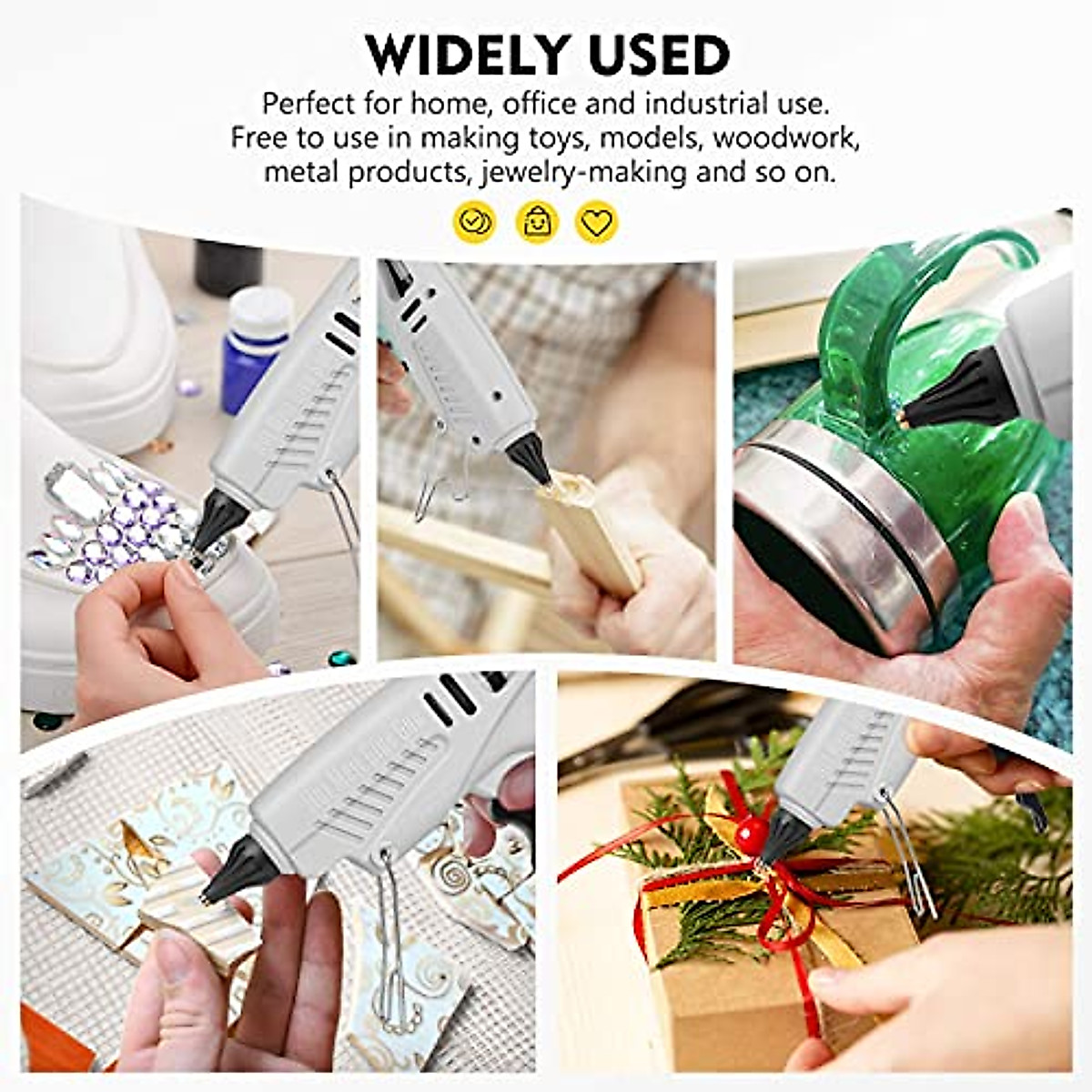 Magicfly 60/100W Hot Glue Gun Full Size with Carry Bag and 15 Pcs Hot Glue Sticks (0.43X5.9inch), Dual Power High Temp Melt Glue Gun Kit for DIY Arts Craft Projects, Home Quick Repairs, Gray