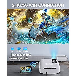 5G WiFi Bluetooth Projector Native 1080P, GooDee Outdoor Movie Projector with 300" Display Video Projector with Zoom & 4 Point Keystone for TV Stick, iOS, Android Dolby Audio & 4K Projector Support