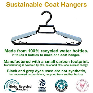 No Bump Hangers, Adjustable - Coat Clothes Hangers 15" to 21" Width – Made from Recycled Material, Sustainable by Sevouk - 10 Pack