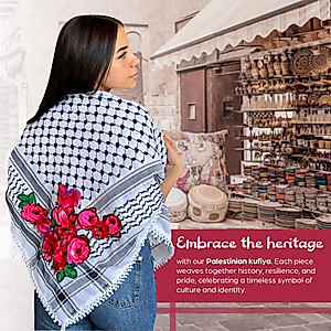 Ibyx Authentic Handmade Palestinian Keffiyeh - Show Your Pride with this Palestinian Shemagh Scarf (Black & White)