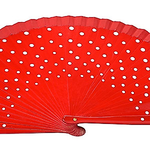 Spanish Folding Fan for Women,Retro Handmade Wooden Wave Point Hand Fan for Dance,Performance and Gift (Red)