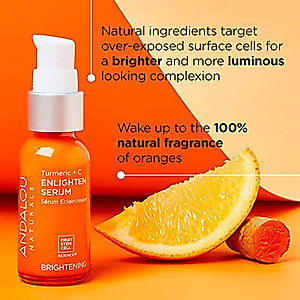 Andalou Naturals Turmeric + C Enlighten Serum, Skin Brightening Serum with Vitamin C & Turmeric, Anti Aging Skin Care, Diminish Sun Damage & Lighten Skin, 1.1 Fl Oz
