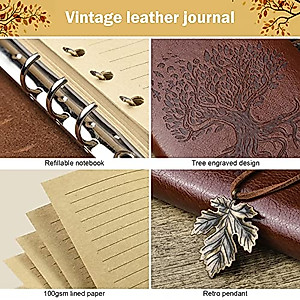Leather Journal, Leather Notebook, Travel Journal for Women Men, Vintage Journal for Writing, Lined Pages Refillable Notebook, 6 Ring Binder A6 Diary with Pockets, Leather Gift for Traveler, 3pcs
