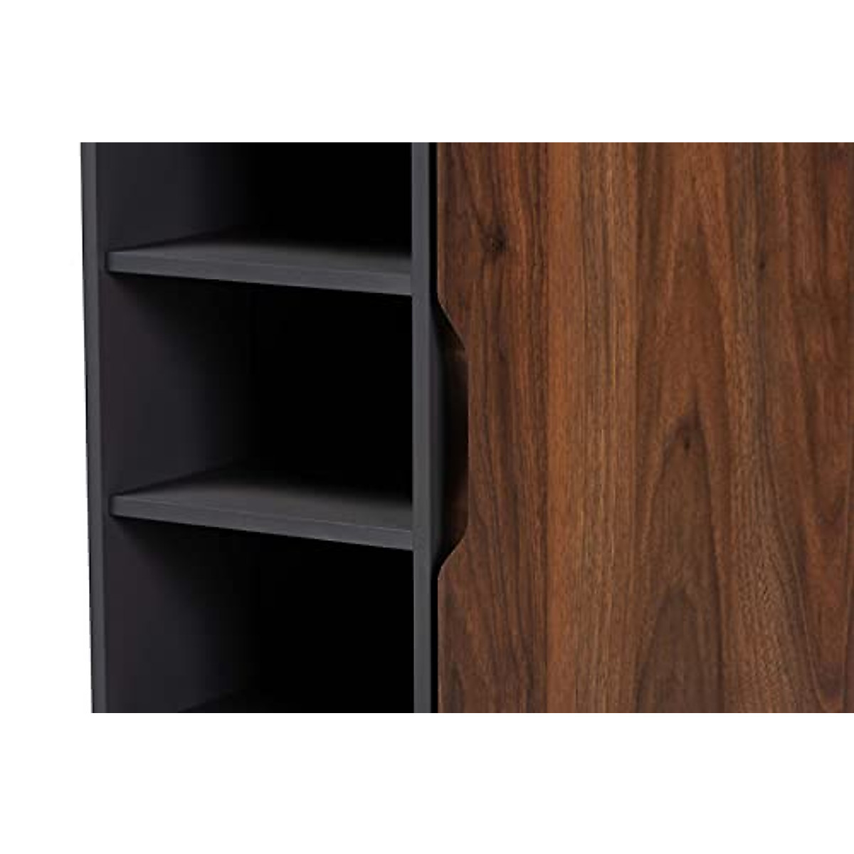 Baxton Studio Idina Mid-Century Modern Two-Tone Walnut Brown and Grey Finished Wood 1-Door Shoe Cabinet