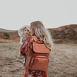 HAHASOLE Leather Diaper Bag Backpack with Changing Mat Travel Backpack Waterproof&Insulated Large Nappy Bag Stroller Straps, Brown B, 13.8x8x18 Inch (Pack of 1), Travel Backpacks