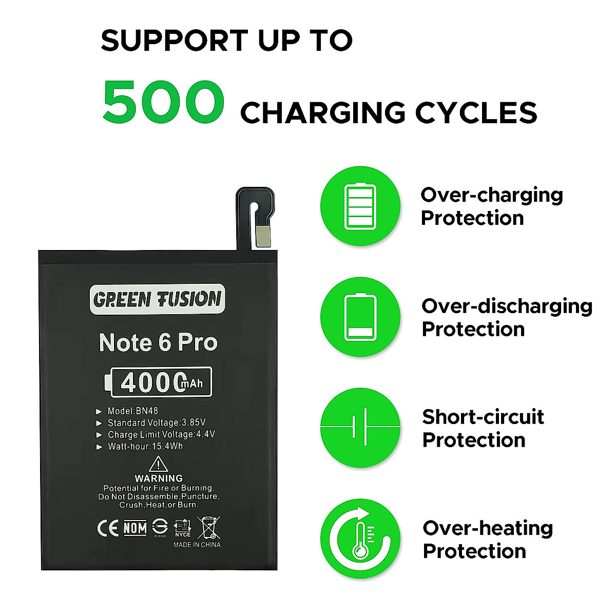 GREEN FUSION for Redmi Note 6 & Note 6 Pro Battery Replacement, with Video Tutorial, BN48 Battery for Redmi Note 6 & Note 6 Pro, with Repair Toolkit