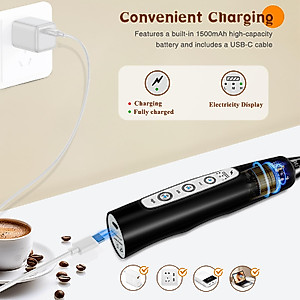 Colarlemo Milk Frother Handheld Rechargeable, Frother Wand Drink Mixer Electric Whisk for Coffee, Detachable With 3 Stainless Whisks, Hand Mixer for Lattes, Cappuccino, Matcha, Egg, No Stand, Black