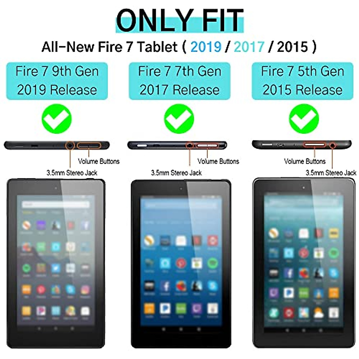 PEPKOO Kids Case for Fire 7 Tablet - 9th 7th 5th Generation 2019 2017 2015 Release, Lightweight Flexible Shockproof, Folding Handle Stand, Full Body Cover for Amazon Kindle Fire 7, Mint Orange