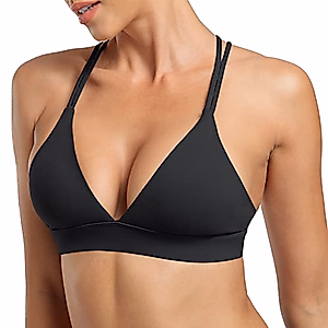 YEOREO Bella Sports Bra for Women V-Neck Strappy Criss-Cross Back Yoga Bra Padded Fitness Crop Top Black L