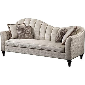 Acme Athalia Fabric Arched Back Sofa in Shimmering Pearl Beige