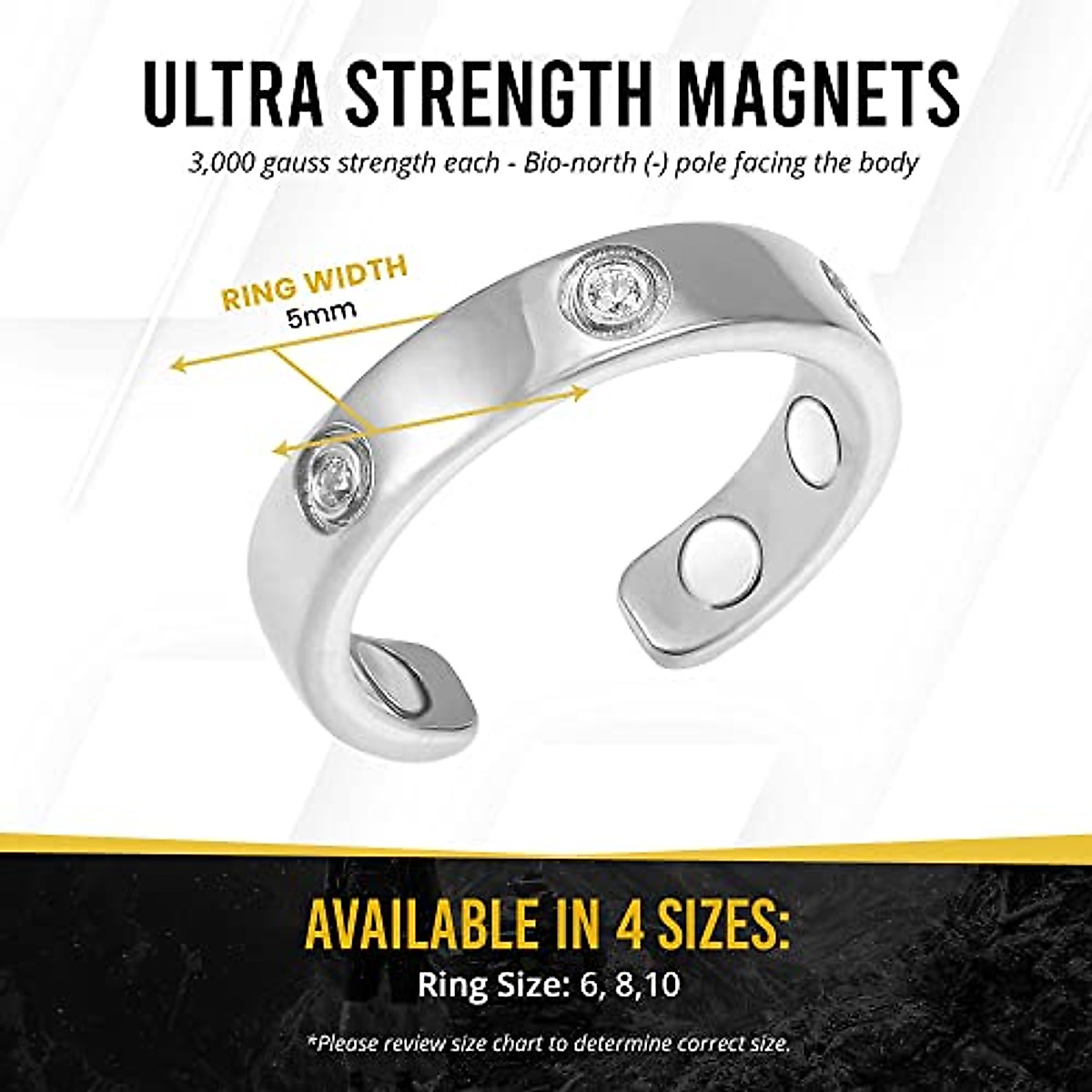 MagnetRX® Magnetic Ring Women - Elegant Crystal Ring - Magnet Rings Women (Silver | Ring Size: 8)