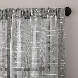 Clean Window Textured Slub Stripe Anti-Dust Allergy/Pet Friendly Sheer Curtain Panel, 52" x 95", Gray