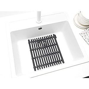 Brabantia Extendable Dish Drying Mat (Dark Gray) Silicone Washing Up Dish Draining Tray, Heat Resistant