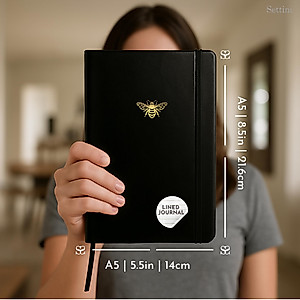 SETTINI Journals for Writing - Gift for Women and Men - Hardcover Notebook - Cute Journal - Lined Journal - Writing Journal -Faux Leather, Elastic Closure, Bookmark, Inner Pocket. Lay Flat (Black Bee)