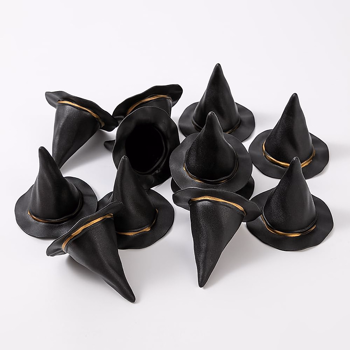 tiecawk 12Pcs Plastic Witch Hats Mini Halloween Witch Hats Wizard Hat for DIY Crafts Bottle Toppers Halloween Party Supplies (Black)