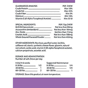 Pet Vitamin Co - Krill Oil Shed-Free Soft Chews for Dogs - Reduce Shedding & Itching - Rich in Omega 3 & Antioxidants - Improves Skin & Coat - Made in USA - 60 Soft Chews