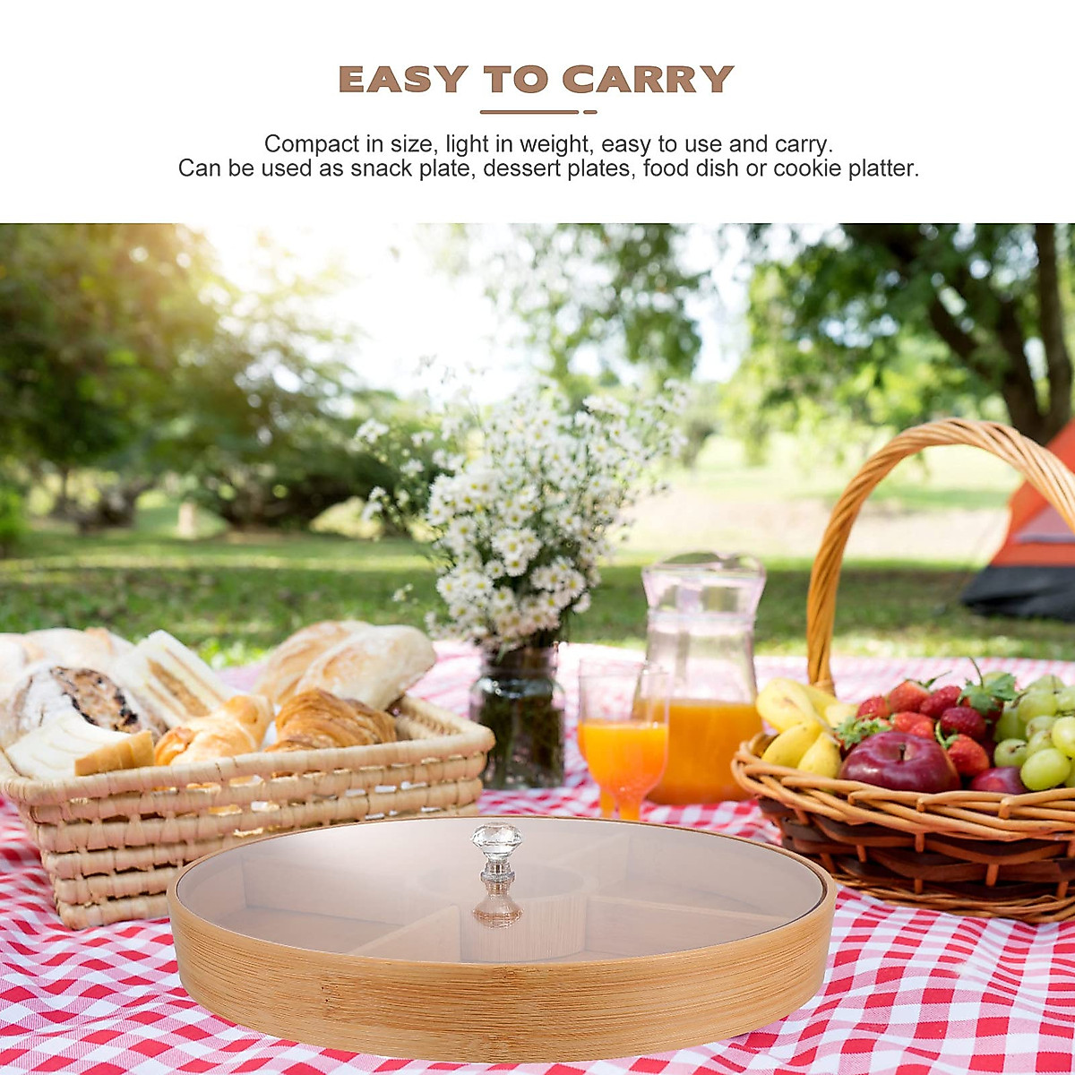 DOITOOL Veggie Tray Vegetable Tray Sectional Snack Serving Tray with Lid Wooden Compartment Nut and Candy Plates Dried Fruit Dishes Containers for Home Appetizer Serving Tray Appetizer Serving Tray