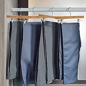 Tosnail 12 Pack Wooden Pants Skirt Hangers with Adjustable Clips, Solid Wood Jeans Hangers with Chromed Swivel Hook, Trouser Hanger for Men and Women's Clothing Closet Organizer