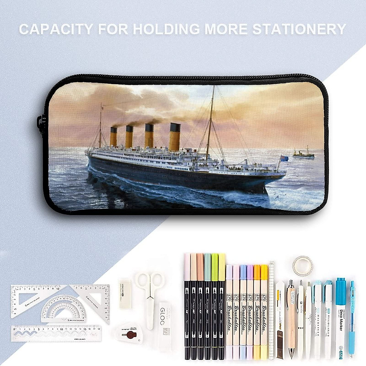 Retro Titanic Famous Old Historic Pencil Pen Case Portable Large Capacity Pen Pouch Stationery Organizer Makeup Bag with Zip