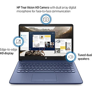 HP 14" Laptop for Student and Business - HD Display, Intel Quad-Core Processor, 4GB RAM, 64GB eMMC, ‎Intel UHD Graphics 600, Wi-Fi, Bluetooth, Webcam, Windows 11 Home in S Mode, Blue