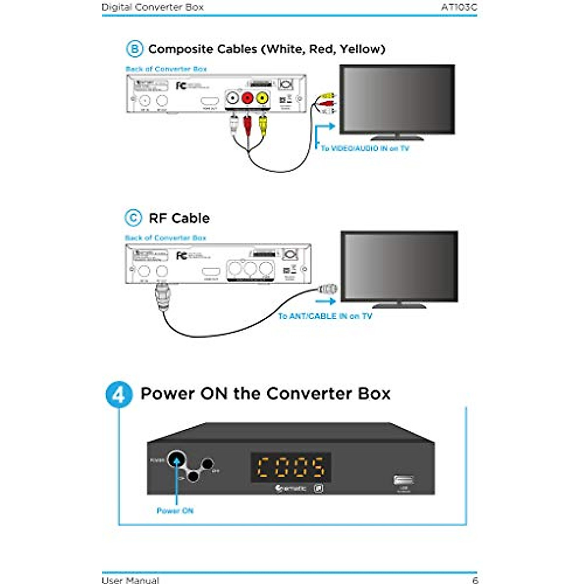 Digital Converter, Ematic Digital TV Converter Box with Recording, Playback, & Parental Controls, AT103B (Non-Retail Packaging)