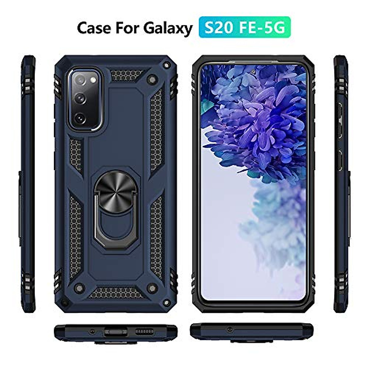 SKTGSLAMY Samsung Galaxy S20 FE Case,Galaxy S20 FE 5G Case,with Screen Protector,[Military Grade] 16ft. Drop Tested Cover with Magnetic Kickstand Car Mount Protective Case for Samsung S20 FE, Blue
