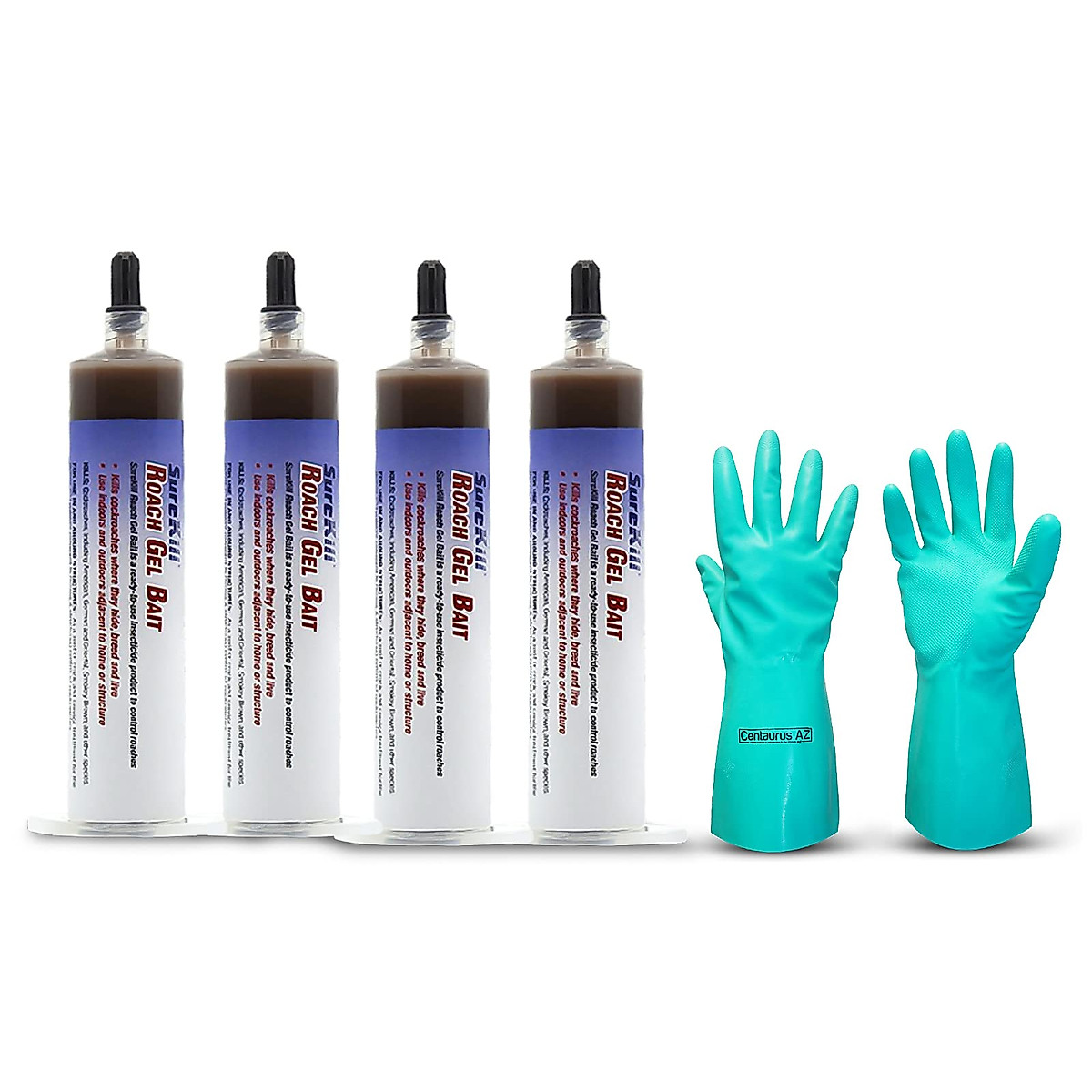 Neogen Surekill Roach Gel Bait - Roach Killer - Cockroach Killer Gel - Animal Friendly Roach Killer - Roach Gel Indoor infestation - Available with Premium Quality Centaurus AZ Gloves- 4× 40g