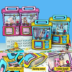 20Pack Cartoon Claw Machine Goodie Bags Clear Gift Candy Bags Party Favor Bags with Handle Small Plastic Gift Bags with Stand-up Bottom Resealable Gift Bag Candy Bag for Party Supplies,Kids Birthday