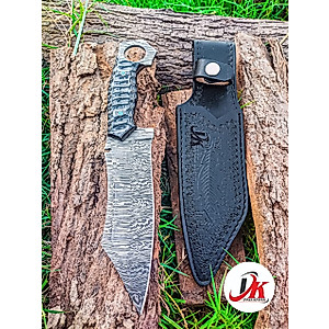 Custom hand made Damascus steel hunting knife,11" inches Skinner,out door survival camping,fix blade, classic, Christmas gift, nice grip handle,sharp, slicer, Leather sheath HUNT-01