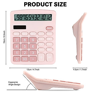 Desk Calculator, Envysun Compact 12-Digit Solar Battery Office Electronic Calculator with LCD Display, Dual Power Desktop Scientific Calculators (Cal-Pink-US)