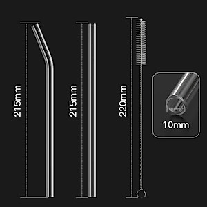 HeykirHome 12-Pack Reusable Glass Straws,Size 8''x10 MM,Including12 Bent with 2 Cleaning Brush- Perfect For Smoothies, Tea, Juice