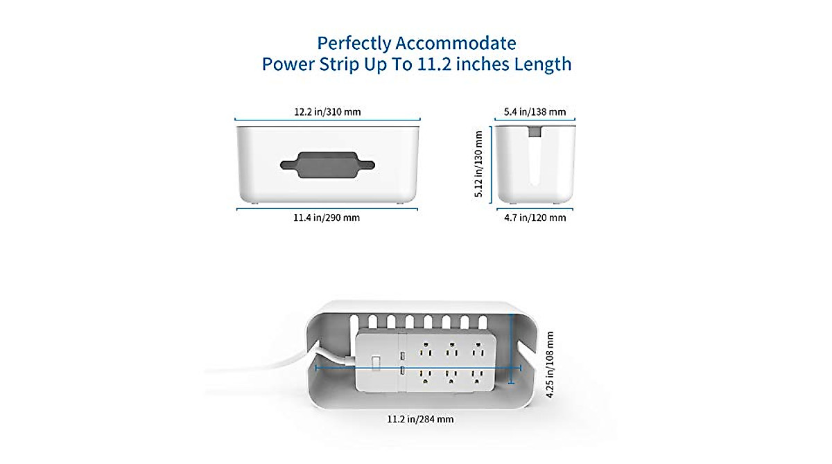 Surge Protector Power Strip with Cable Box | USB, Flat Plug