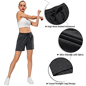 Ksmien Women's Knit Cotton Bermuda Shorts with Deep Pockets for Women Lounge Walking Running Athletic Charcoal