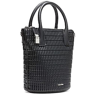 Calvin Klein Modern Essentials Organizational Bucket, Black/Silver Pleated Grid