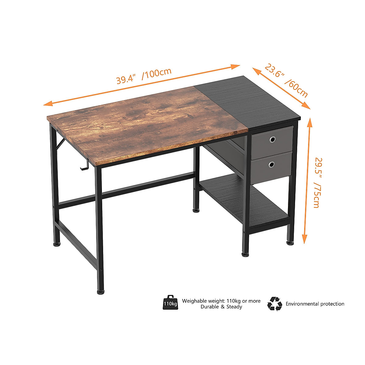 HOMIDEC Office Desk, Computer Desk with Drawers 47" Study Writing Desks for Home with Storage Shelves, Desks & Workstations for Home Office Bedroom