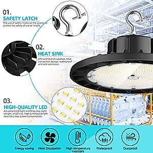 SASITE LED High Bay Light 150W, Super Bright led Shop Light 21,000LM Daylight, IP65 Waterproof Commercial Warehouse Area Light, 1-10V Dimmable High Bay Shop Light