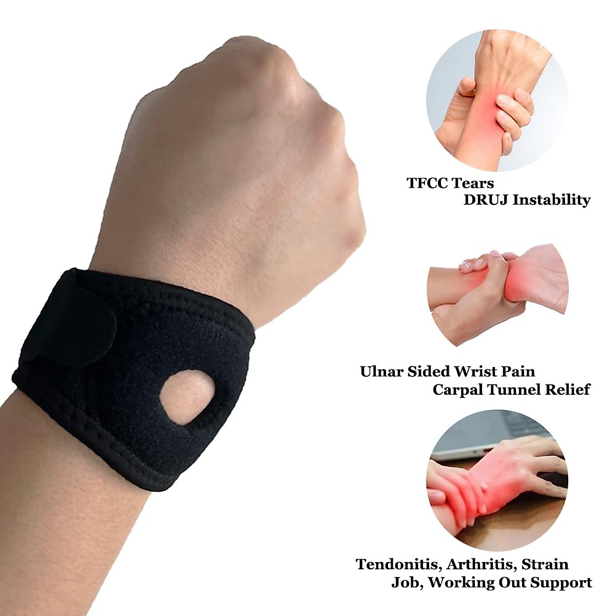 Wrist Brace For TFCC Tears, Adjustable Wrist Wrap with Soft Ring Pad for Ulnar Sided Wrist Pain, DRUJ Instability, Tendonitis, Strain, Carpal Tunnel, Wrist Support for Men Women Working Out, Sports
