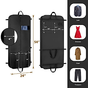 KEEGH 54" Garment Bags for Travel Tri-fold Garment Bag for Dresses Long Waterproof Suit Bags for Men Hanging Clothes for Suit Coats Tuxedos Dresses with 4 Big Pockets & Accessory Pouch, Black