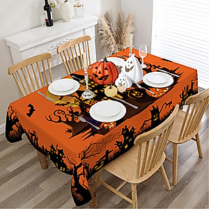 cusugbaso Halloween Tablecloth 60x84 Inches Rectangle - Orange Halloween Table Decorations - Water Resistant Spider Web Halloween Table Cloth, Rectangle Halloween Table Decor for Party