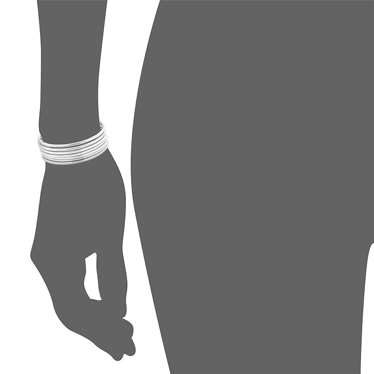 Edforce Stainless Steel Glossy Thin Round Bangle Bracelet Set for Women, Set of 7 (Silver, 7.8")