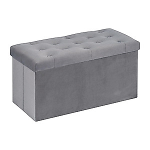 B FSOBEIIALEO Folding Storage Ottoman, Long Ottomans Shoes Bench, Velvet Storaeg Chest Footrest Seat 31.5"x15.7"x15.7" (Grey, Large)