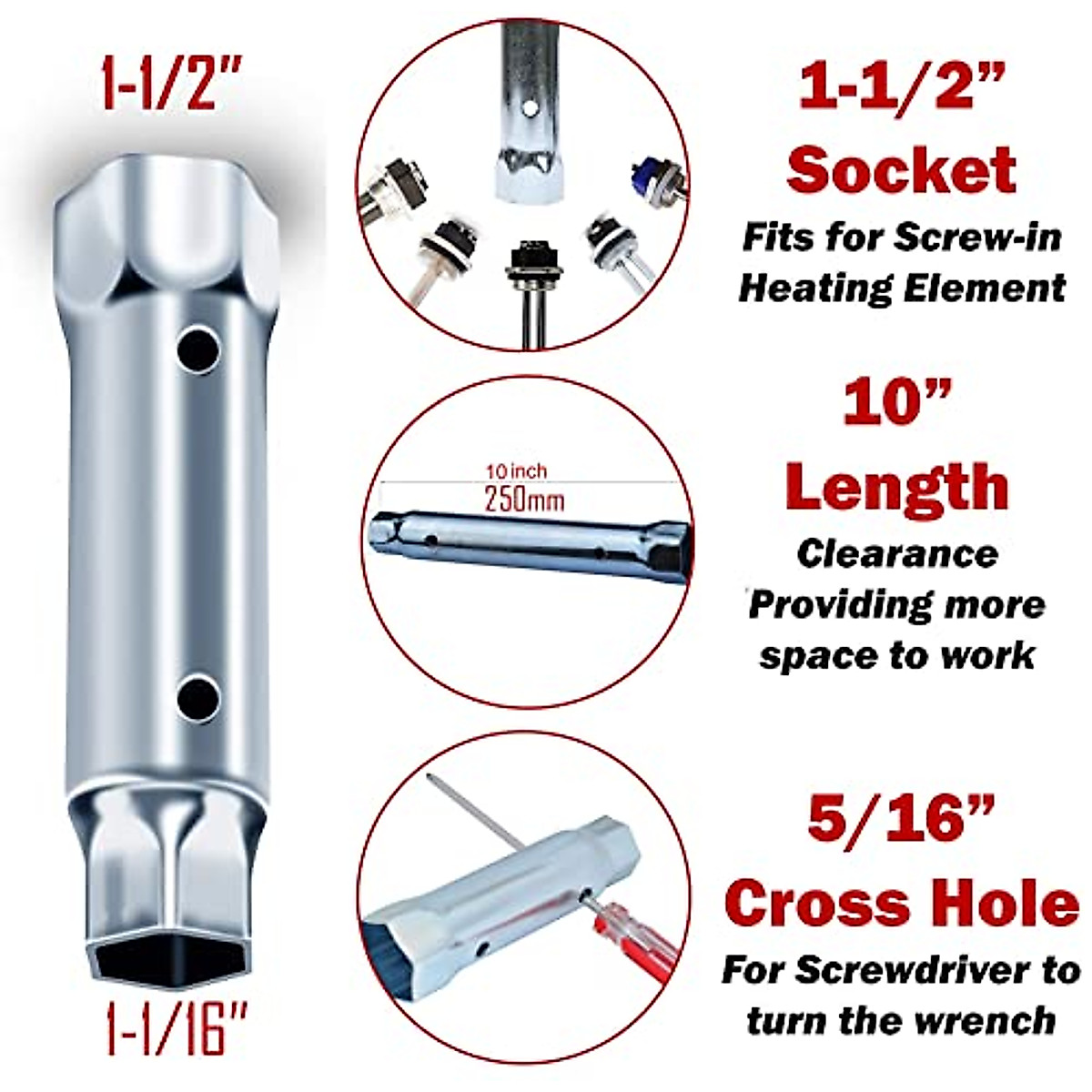 EWH-03 Electric Water Heater Tune-Up Kit with Element Wrench, Includes Upper & Lower Heater Thermostat, 2x Heater Elements - 4500W 240V (3500W@208V), 1 x Element Wrench, Water Heater Replacement Parts