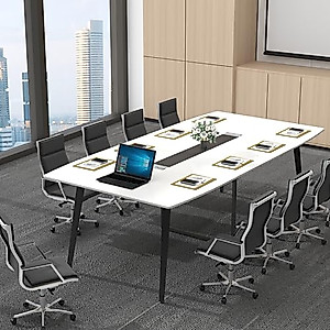 Loomie 8FT Conference Table, 94.49" L x 47.24" W x 29.53" H Meeting Seminar Table with Grommet, Large Boat Shaped Computer Desk, Boardroom Desk for Office Meeting Conference Room, White